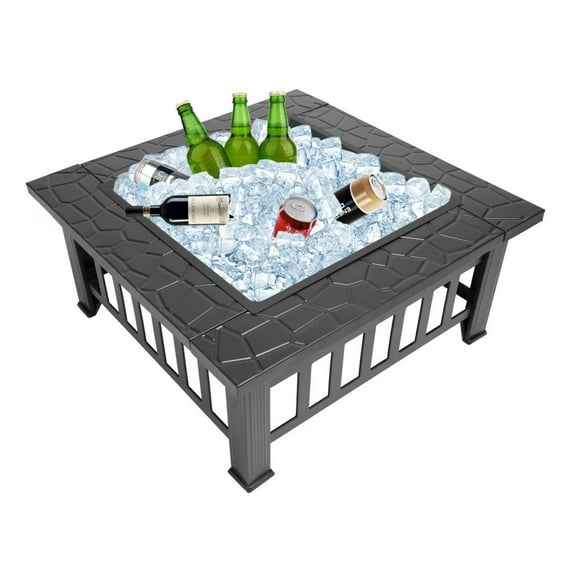 32 Inch Fire Pit Table, Heavy Duty Metal Square Patio Firepit BBQ Stove ...