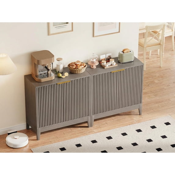 32-Inch Fluted Wooden Sideboard, Freestanding Storage Cabinet with ...