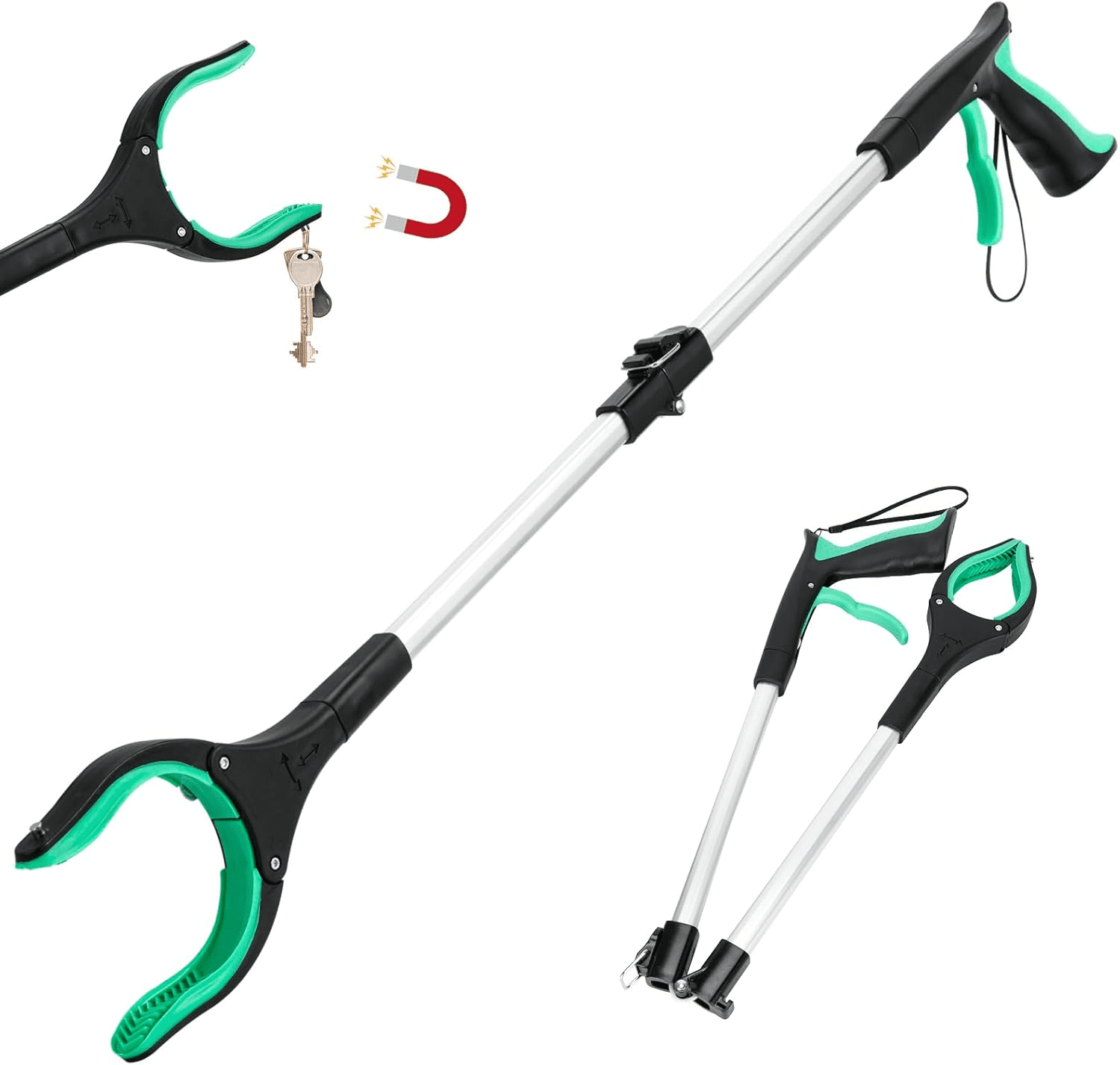32 Inch Foldable Grabber Reacher Tool, 360° Rotating Anti-Slip Jaw with ...