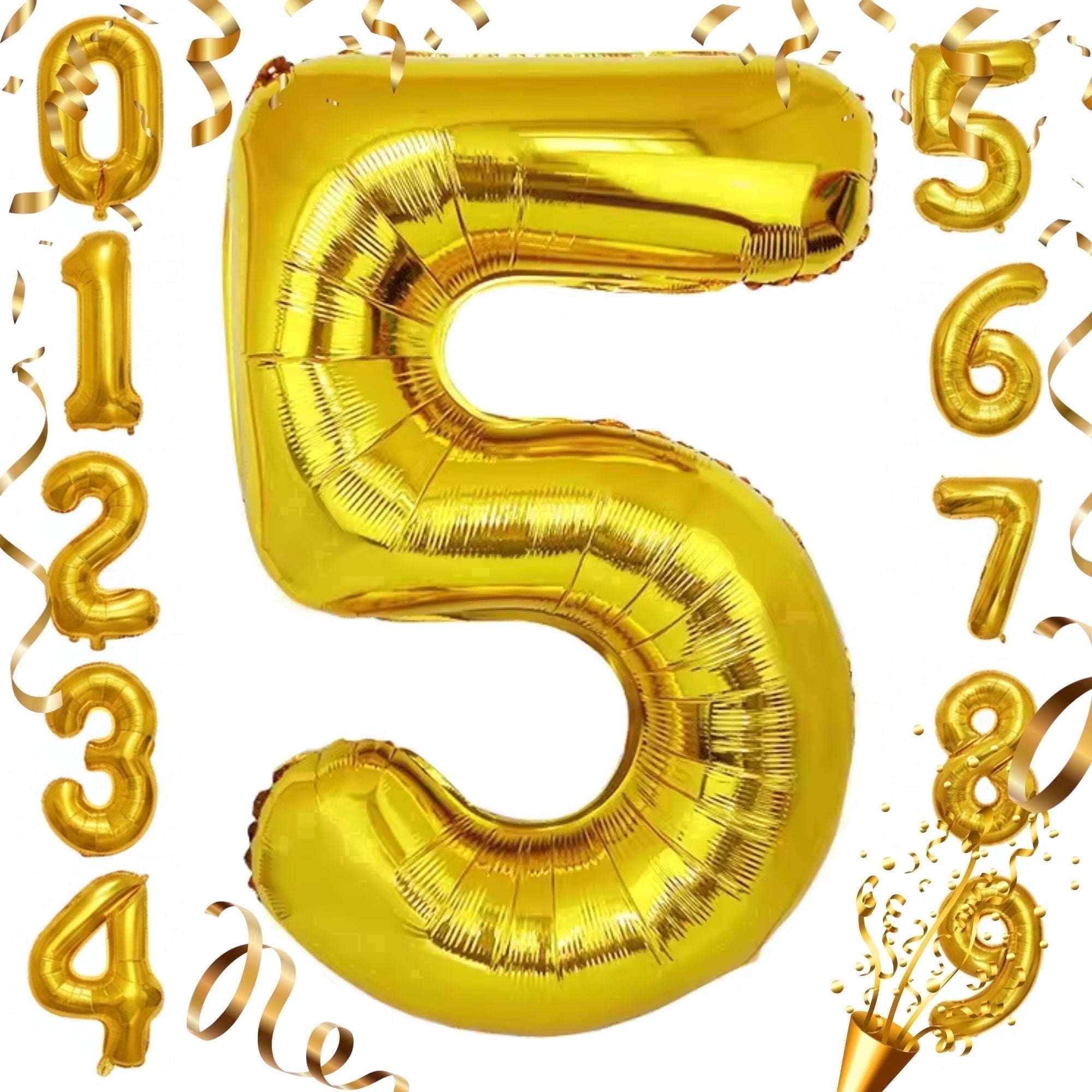 Gold Number 5 Mylar Foil Balloon 32 inch - Helium or Air Filled ...