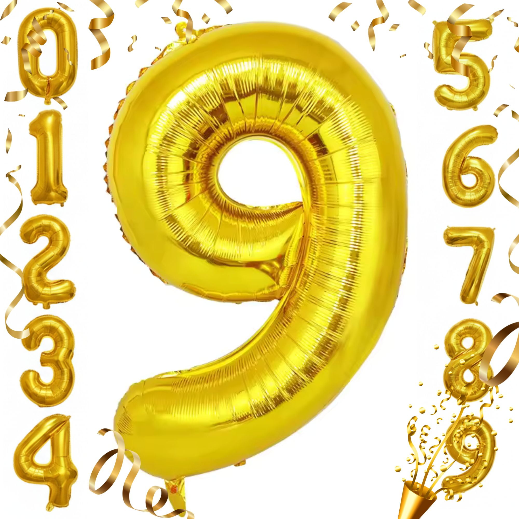 32-Inch Gold Foil Number 9 Balloon – Large Metallic Digit for 9th Ninth ...