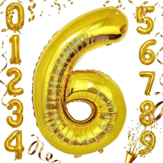 32-Inch Gold Number 6 Balloon – Jumbo Metallic Foil Digit for Birthday ...