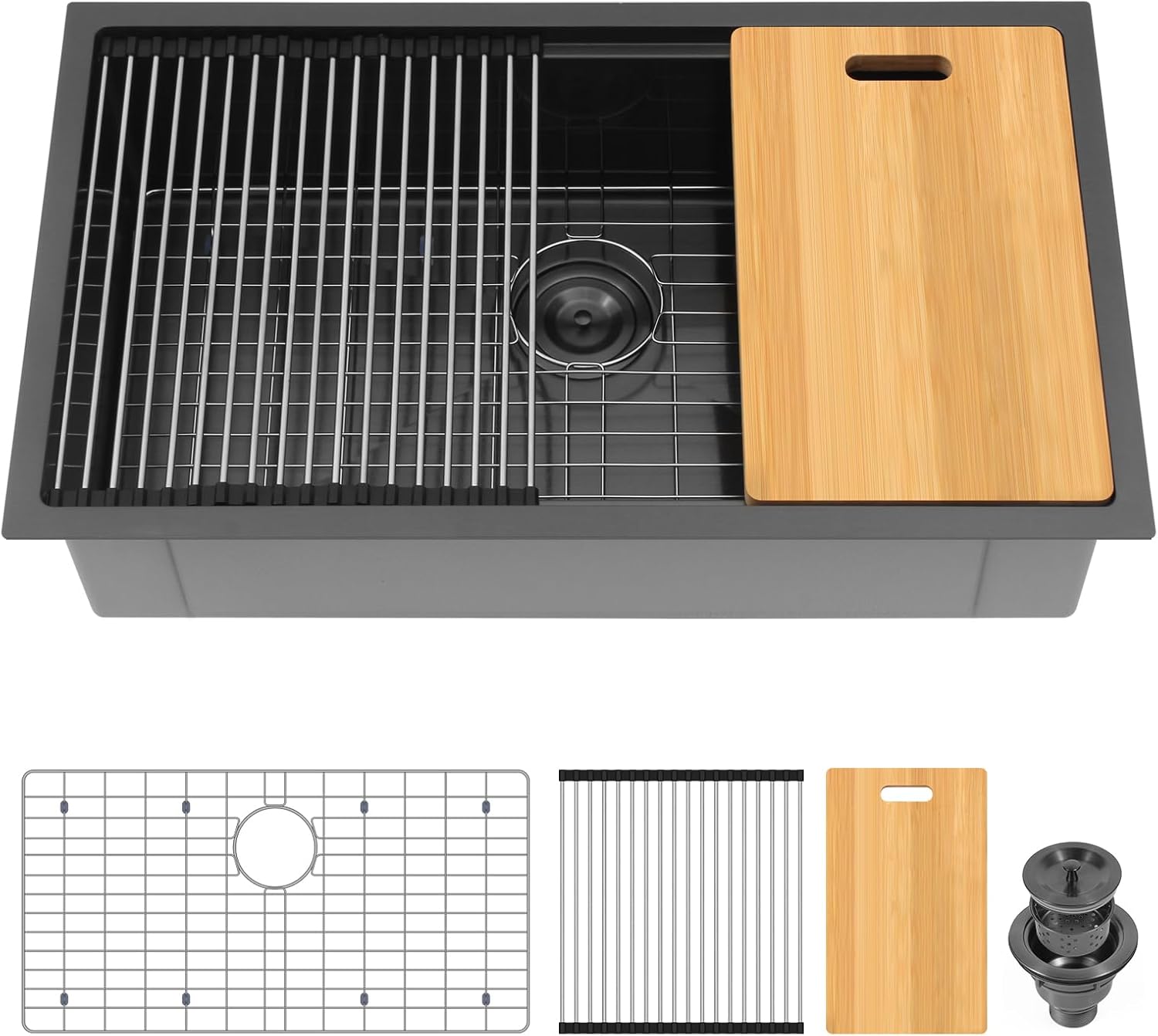32-Inch Gunmetal Black Undermount Kitchen Sink Workstation - Delironexu ...