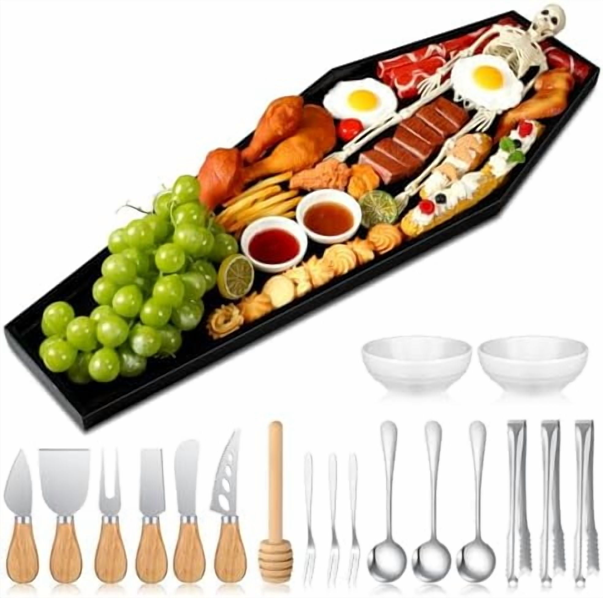 32 Inch Halloween Coffin Charcuterie Boards Set with Posable Full Body ...