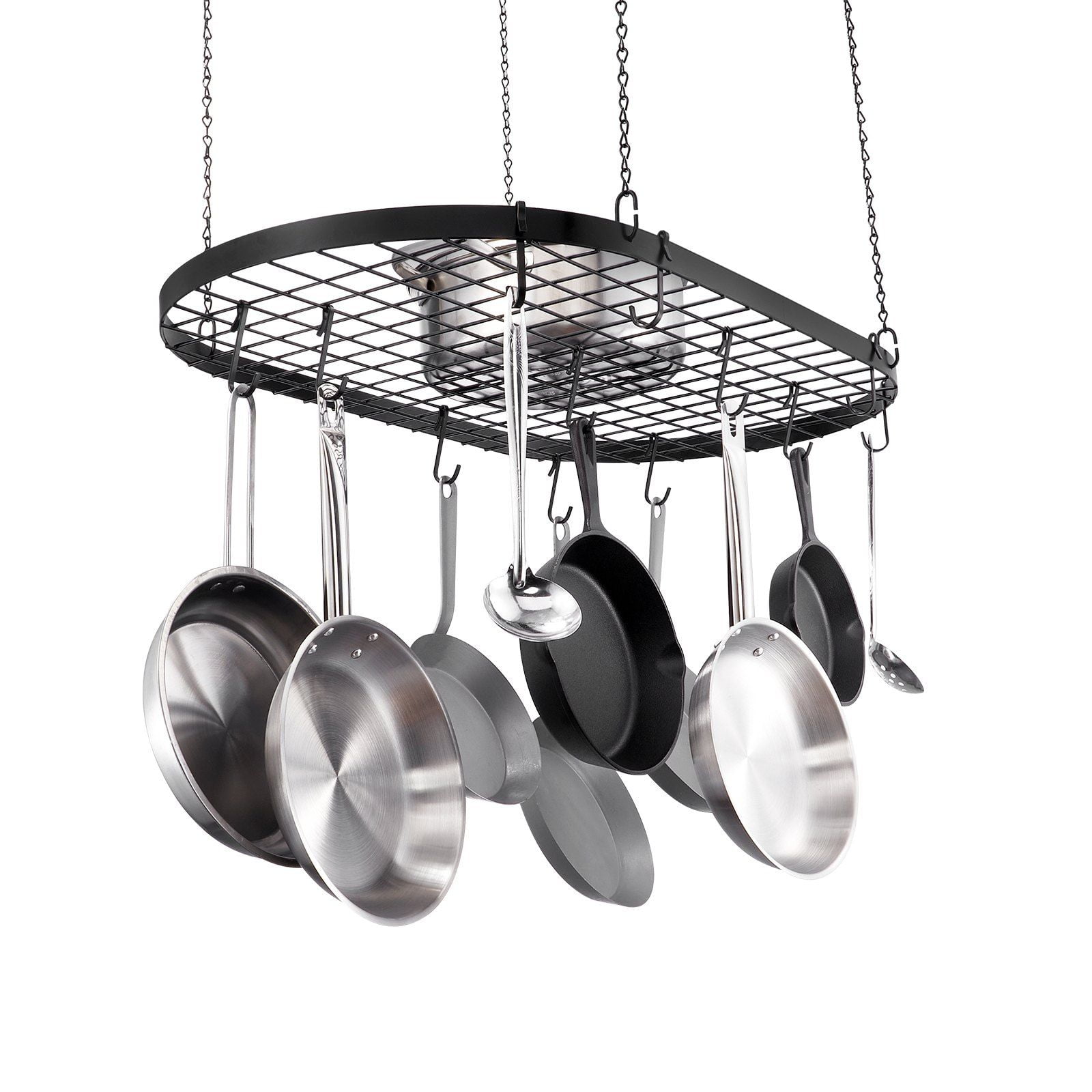 Space-Saving 32 Inch Ceiling Mounted Hanging Pot Rack with 12 S Hooks ...