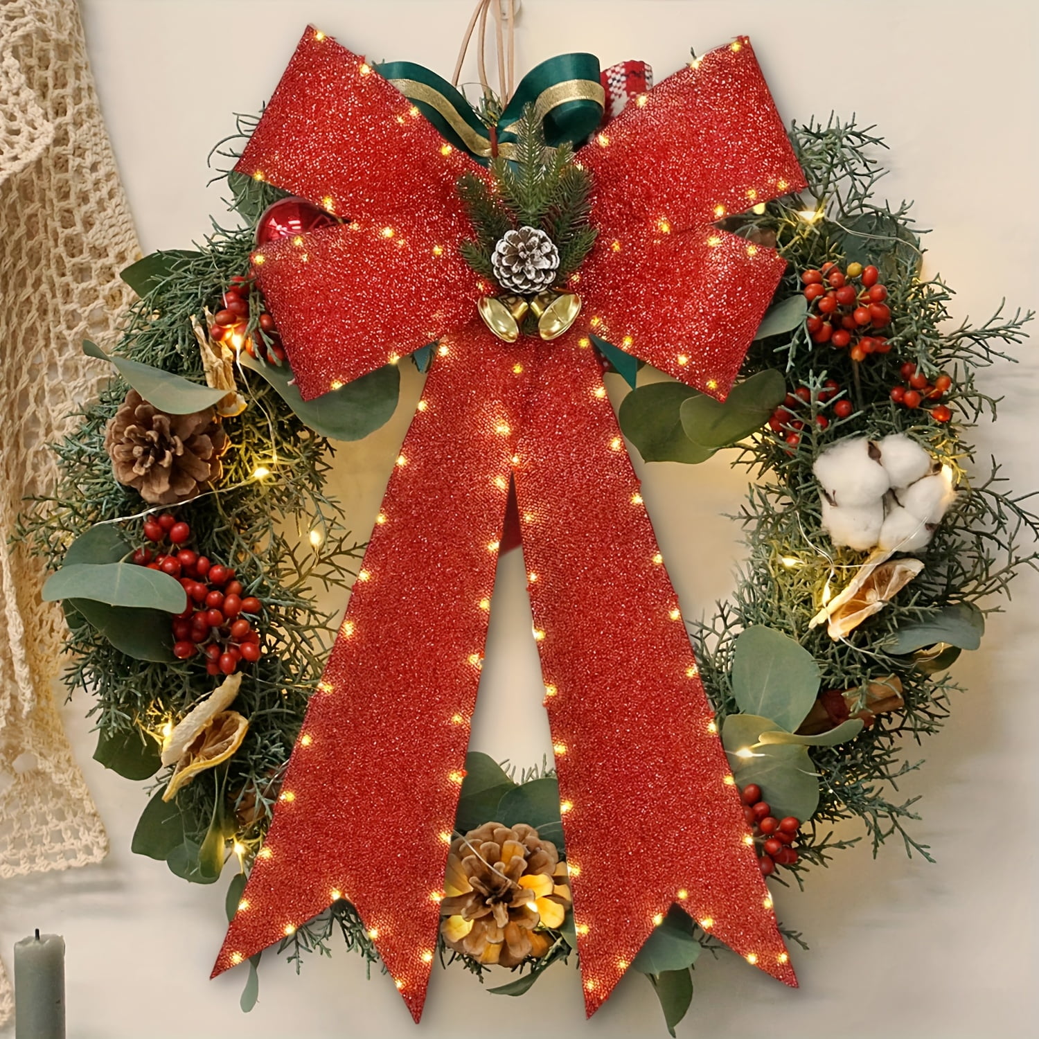 32 Inch Large Red Bows Christmas Decorations, 118 LED Lighted Giant Bow ...