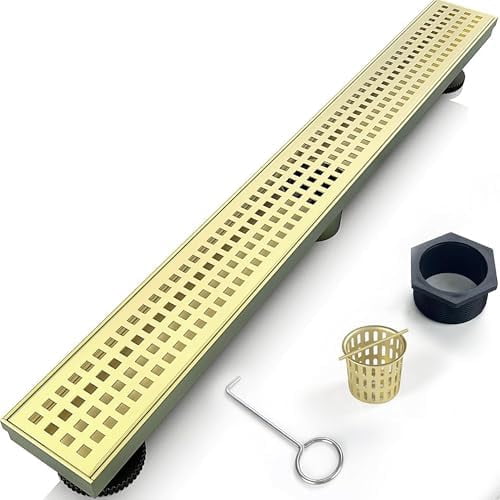 32 Inch Linear Shower Drain Bathroom Kitchen Golden Floor Drain ...