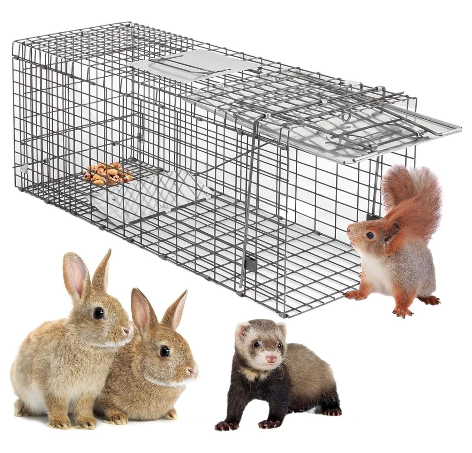 32 Inch Live Animal Cage Trap, One-Door Collapsible Catch and Release ...