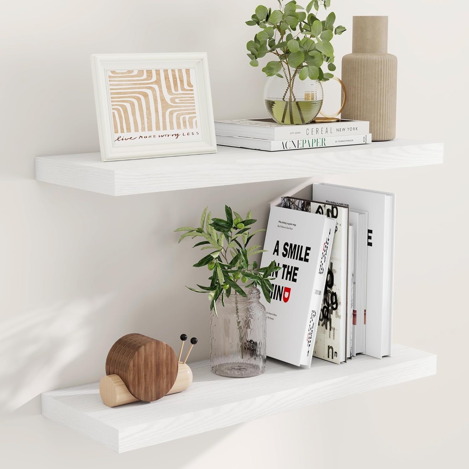 32 Inch Long Floating Shelves, 9 Inch Deep White Wall Shelves ...