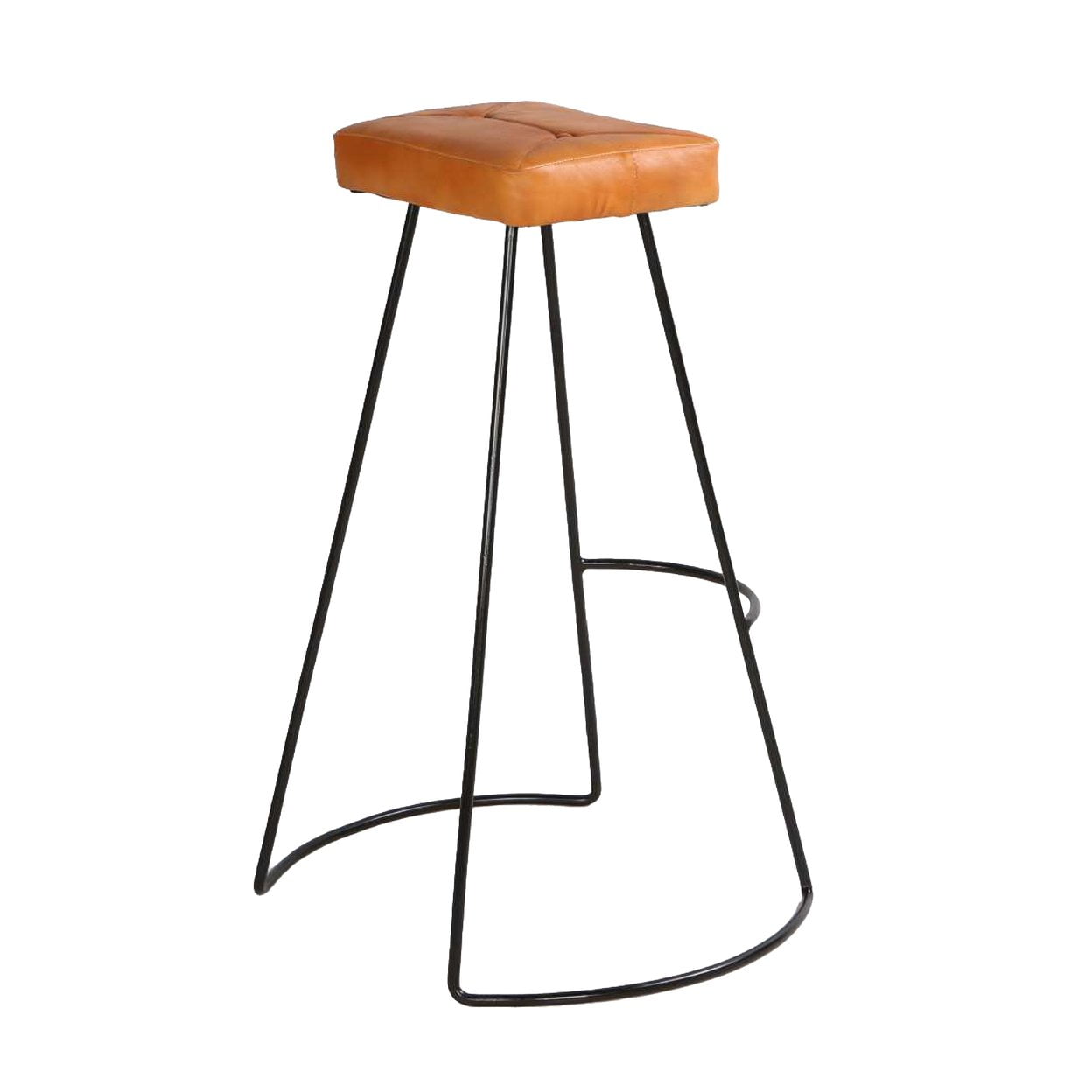 32 Inch Modern Bar Stool Genuine Leather Seat Metal Frame Button Tufted ...