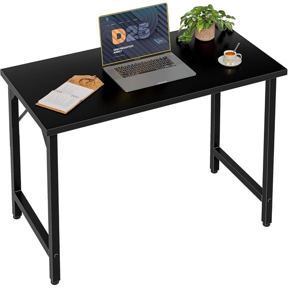 32 Inch Modern Black Computer Desk for Small Spaces with Adjustable ...