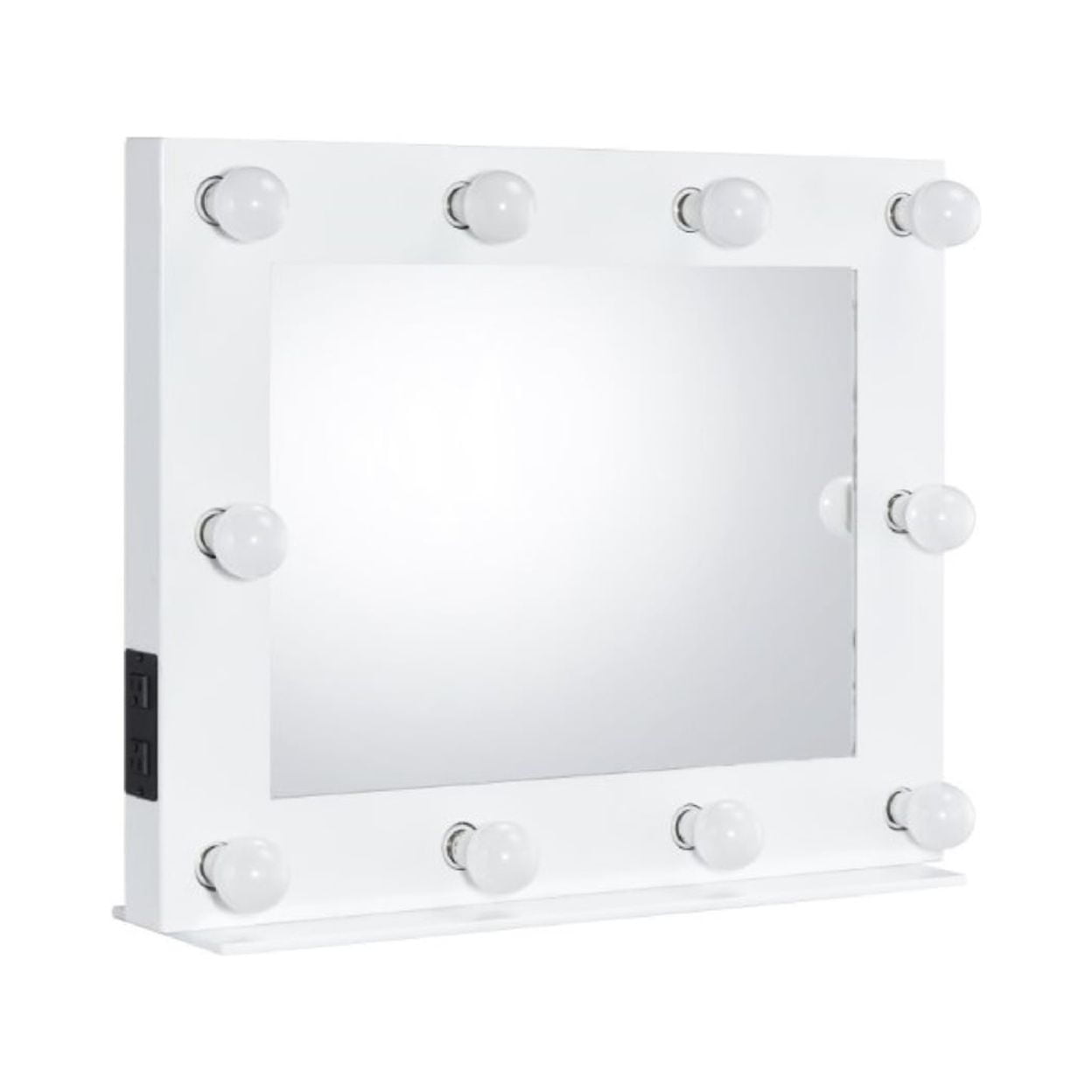 32 Inch Modern Lighted Mirror, 2 Power Outlets, 10 Bulb Sockets, White ...