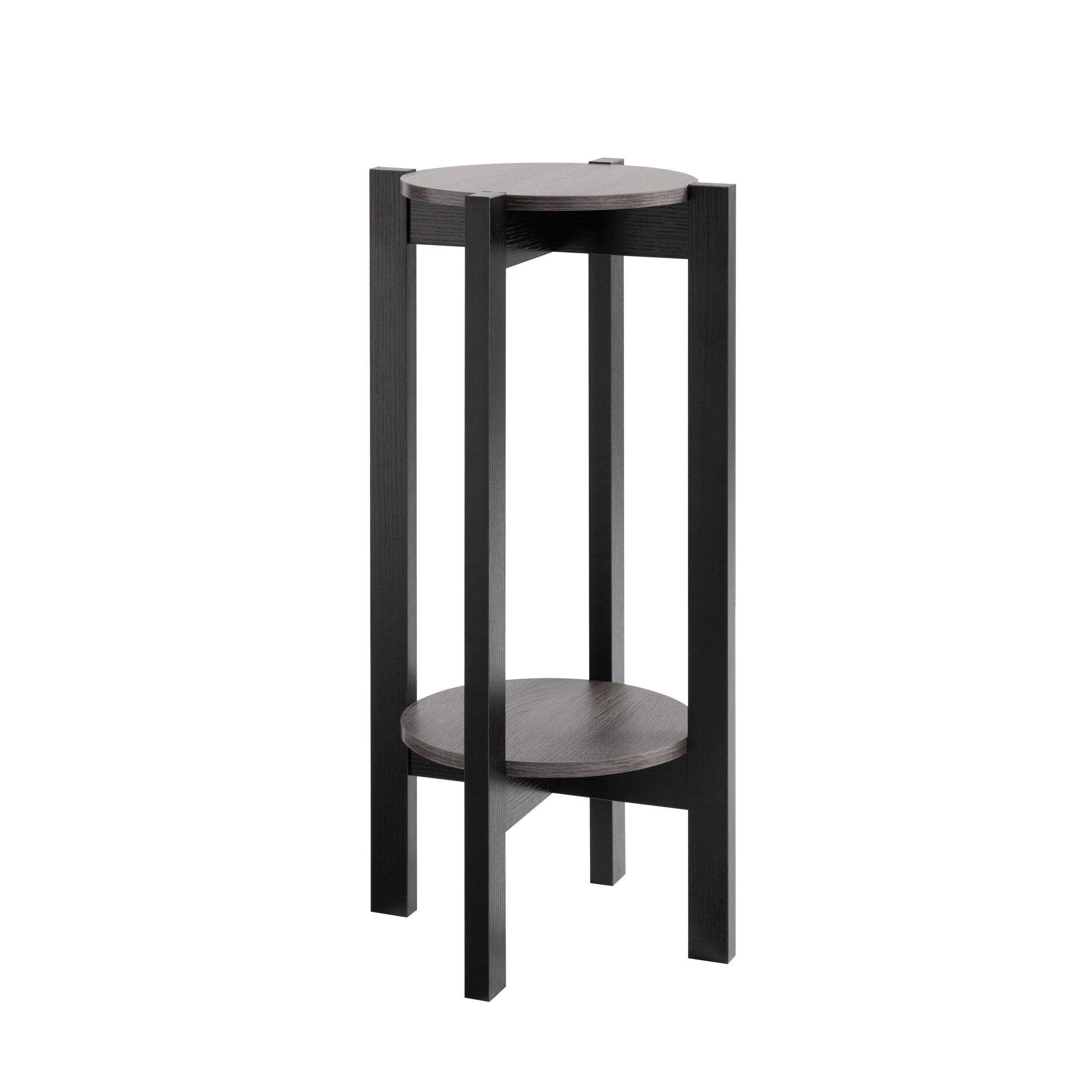 32 Inch Modern Plant Stand with Two Round Shelves, Distressed Gray ...