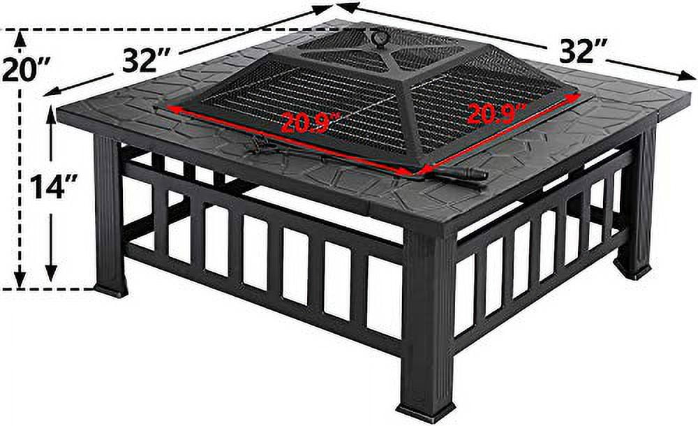 32 Inch Outdoor Metal Fire Pit Square Table BBQ Fire Pit Burning ...