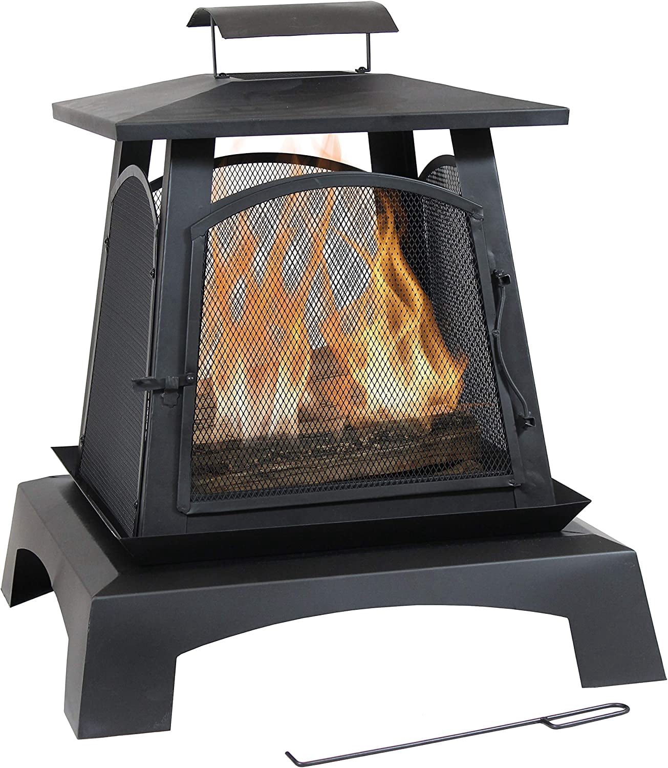 32-Inch Pagoda-Style Steel Wood-Burning Fire Pit with Log Grate and ...