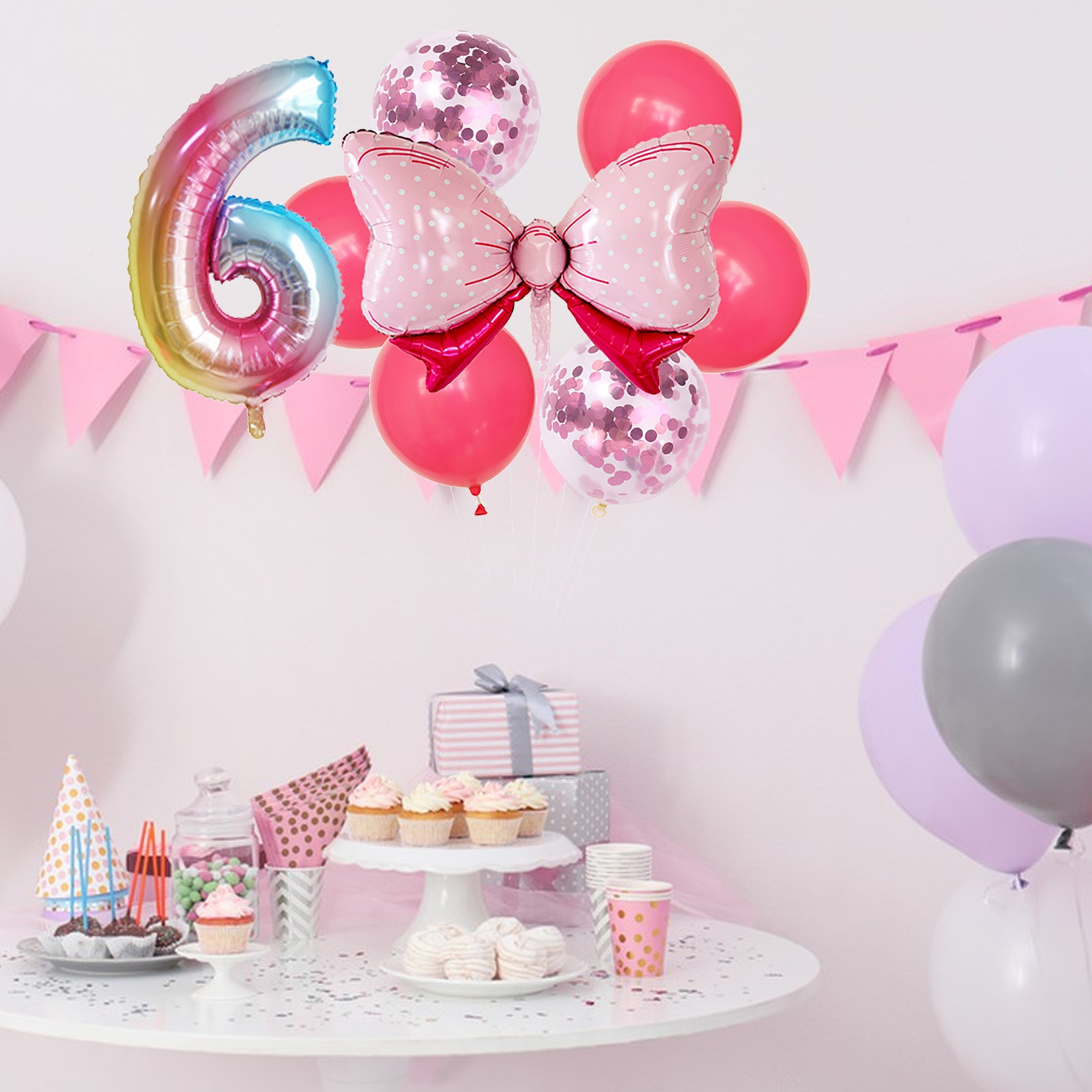 32 Inch Pink Bowknot Balloon Set, Large Balloon Numbers Big Foil Helium ...