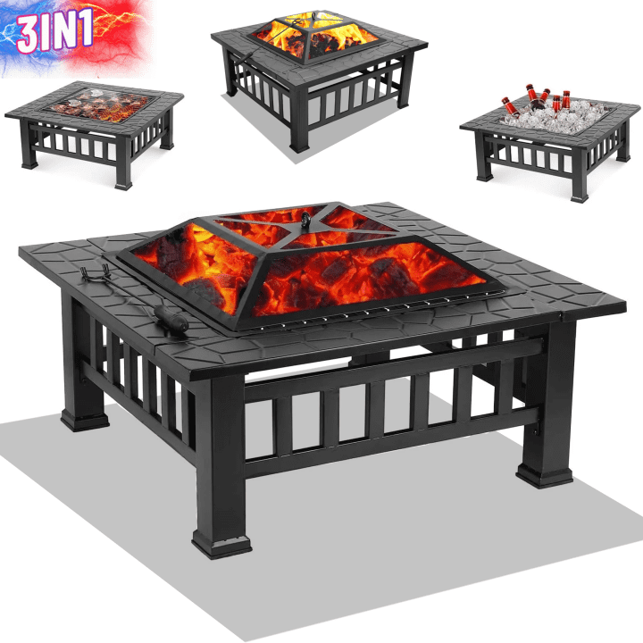 32" Fire Pits for Outside, SYNGAR Wood Burning Bonfire Fire Pit Table ...