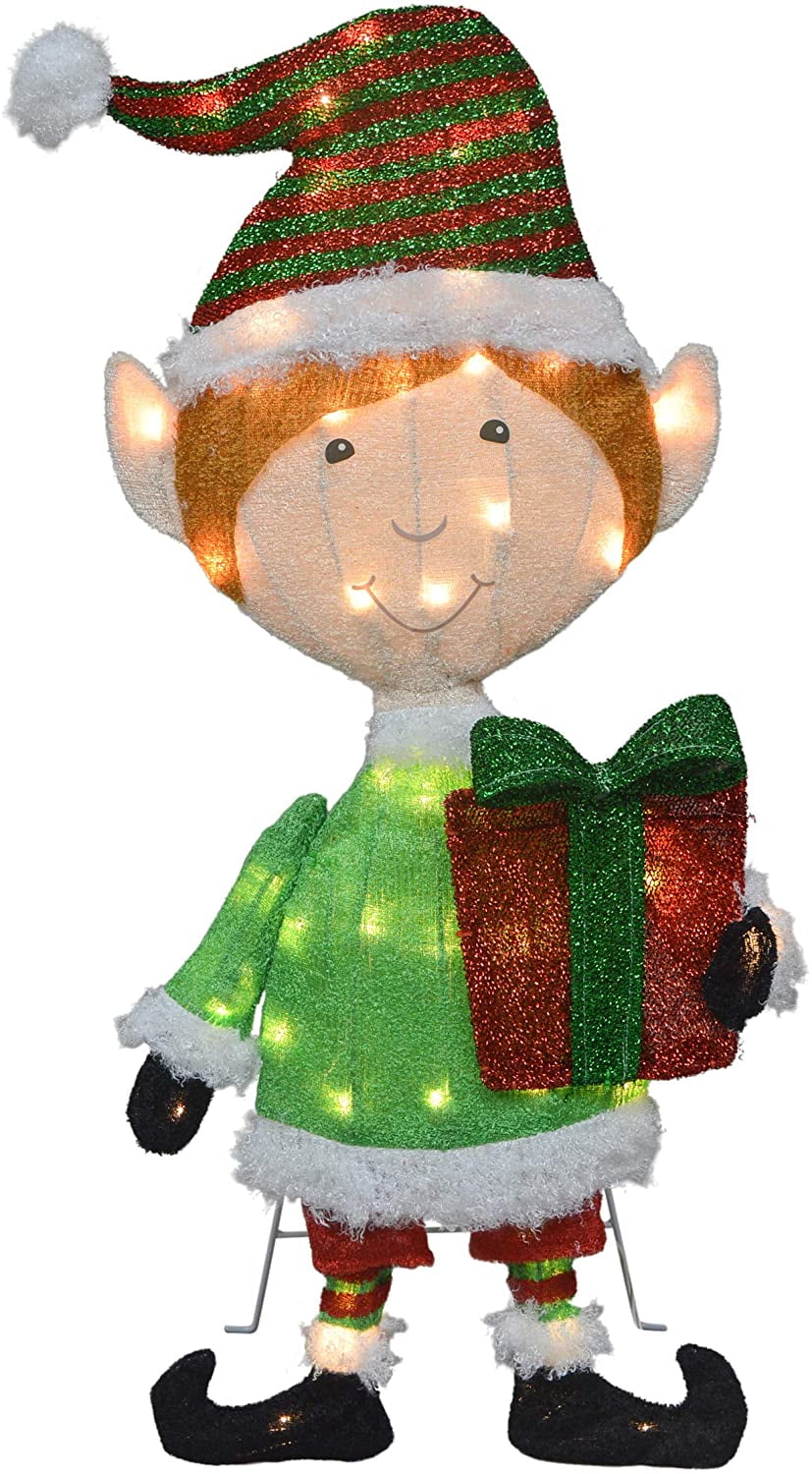 Candy Cane Lane 32-Inch Pre-Lit Outdoor Elf Christmas Yard Decor, 50 ...