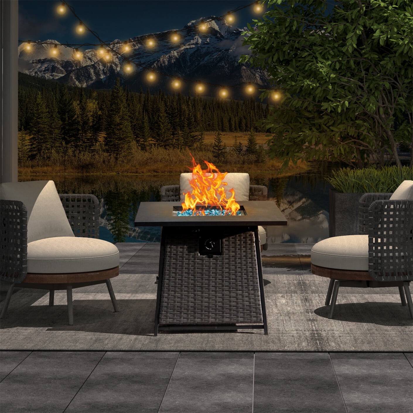 32 Inch Propane Fire Pit Table, 50,000 BTU Wicker Rattan Outdoor Fire ...