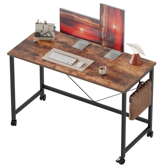 32 Inch Rolling Computer Desk In Dark Brown Finish Modern Home Office ...