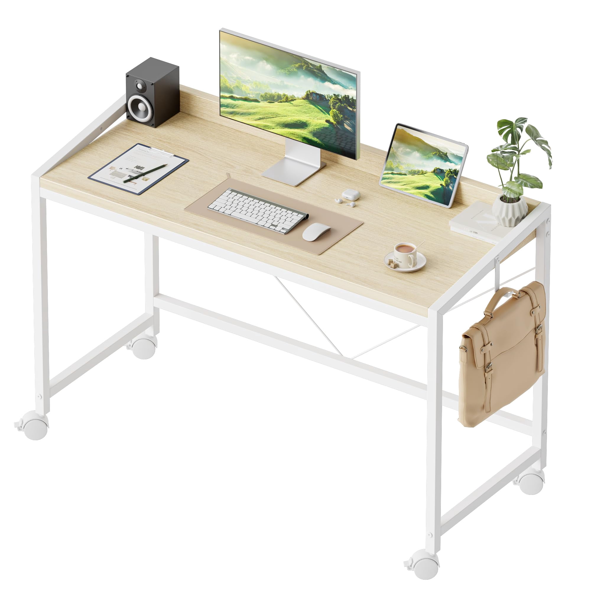 32 Inch Rolling Computer Desk In Oak Finish Modern Home Office Study ...