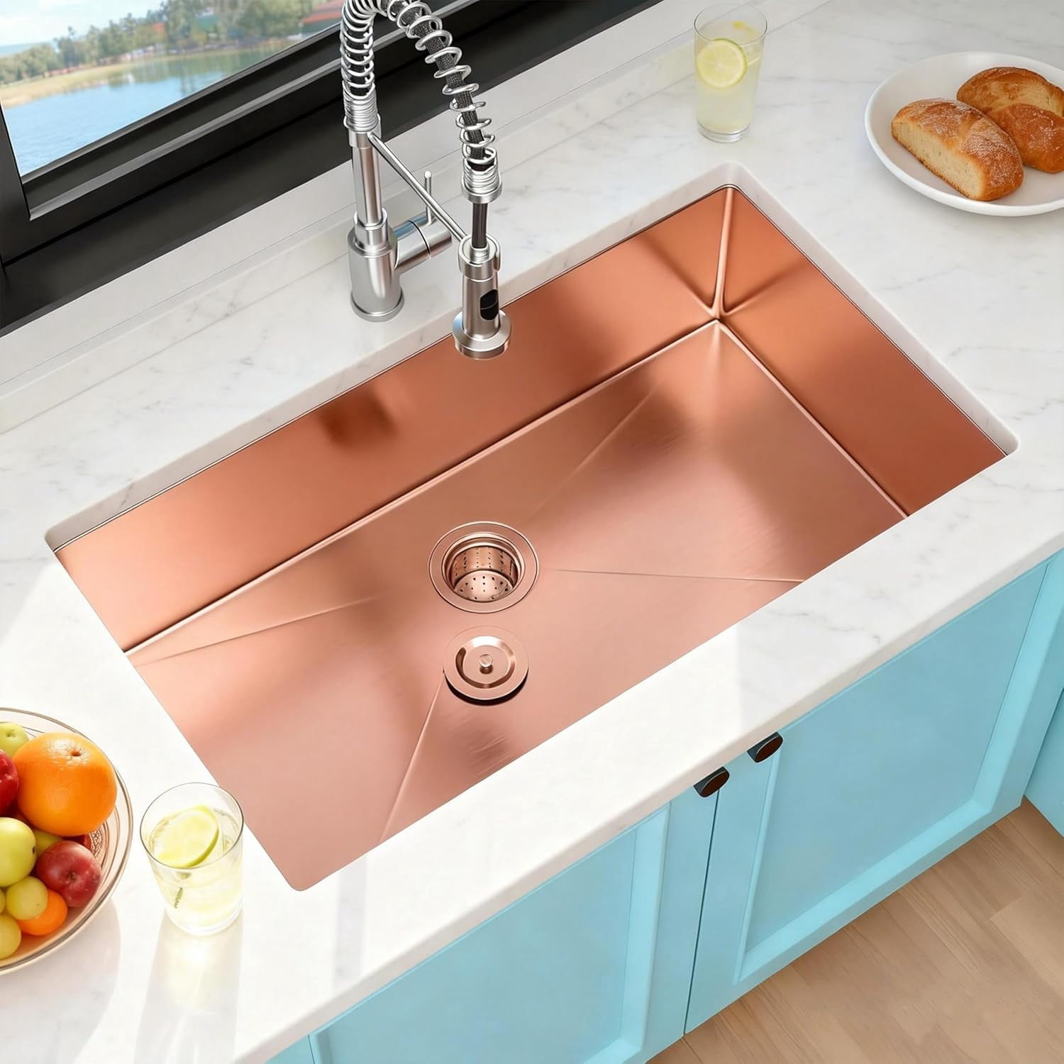 32 Inch Rose Gold Kitchen Sink, 32 x 19 Inch Undermount Single Bowl ...