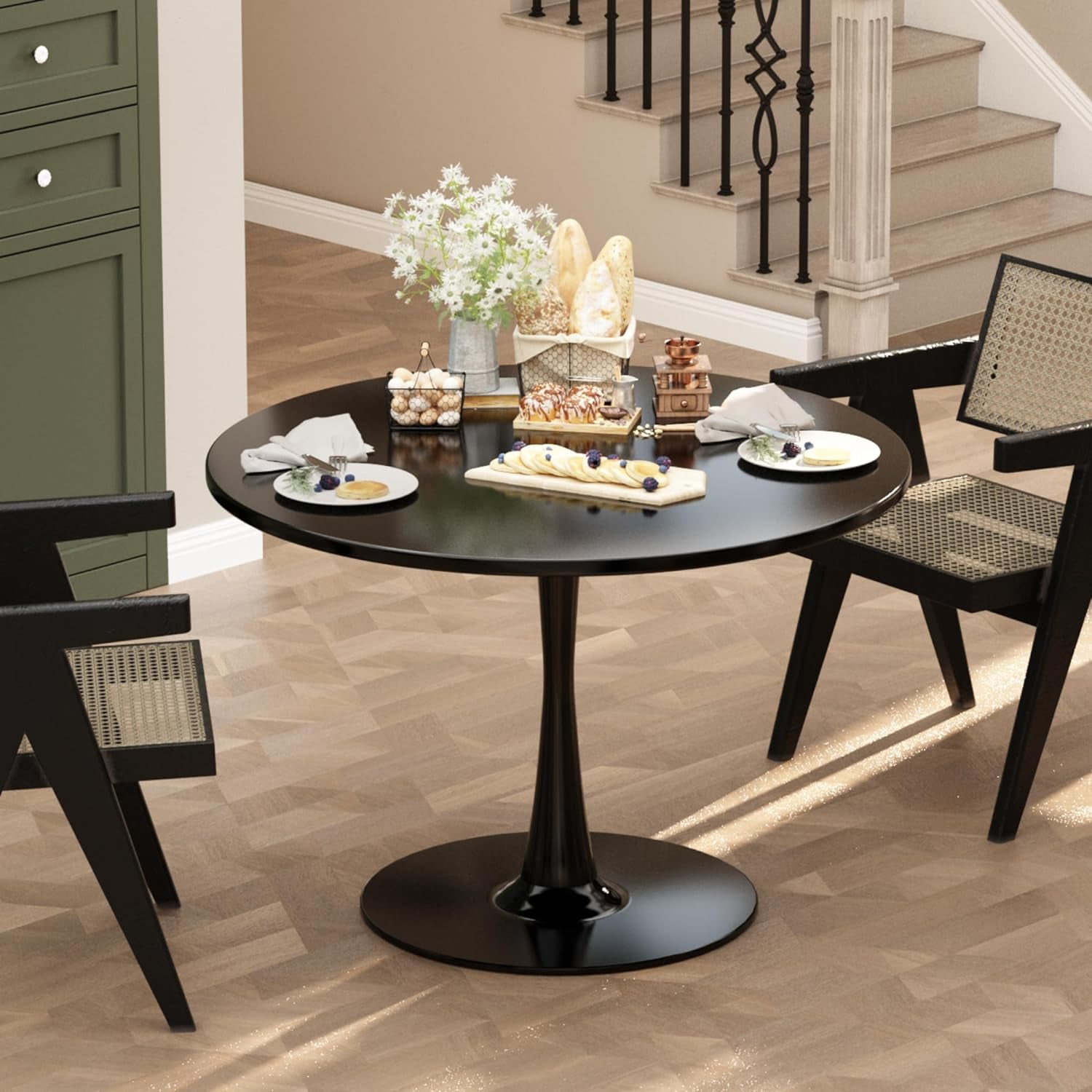 32 Inch Round Black Tulip Dining Table, Modern Tulip Table with Metal ...