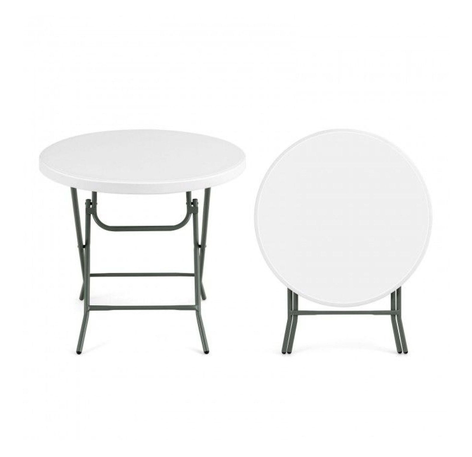 32 Inch Round Folding Table, Portable Picnic Table, Lightweight HDPE ...