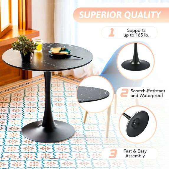32 Inch Round Small Base Dinner Table w Marble Top & Metal Tulip ...