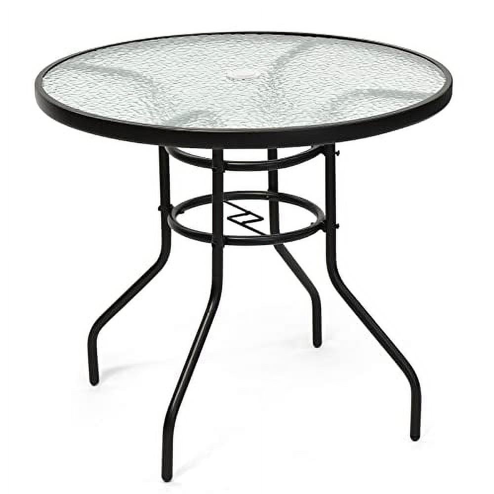 32 Inch Round Outdoor Coffee Table, All-Weather Bistro Table with Steel ...