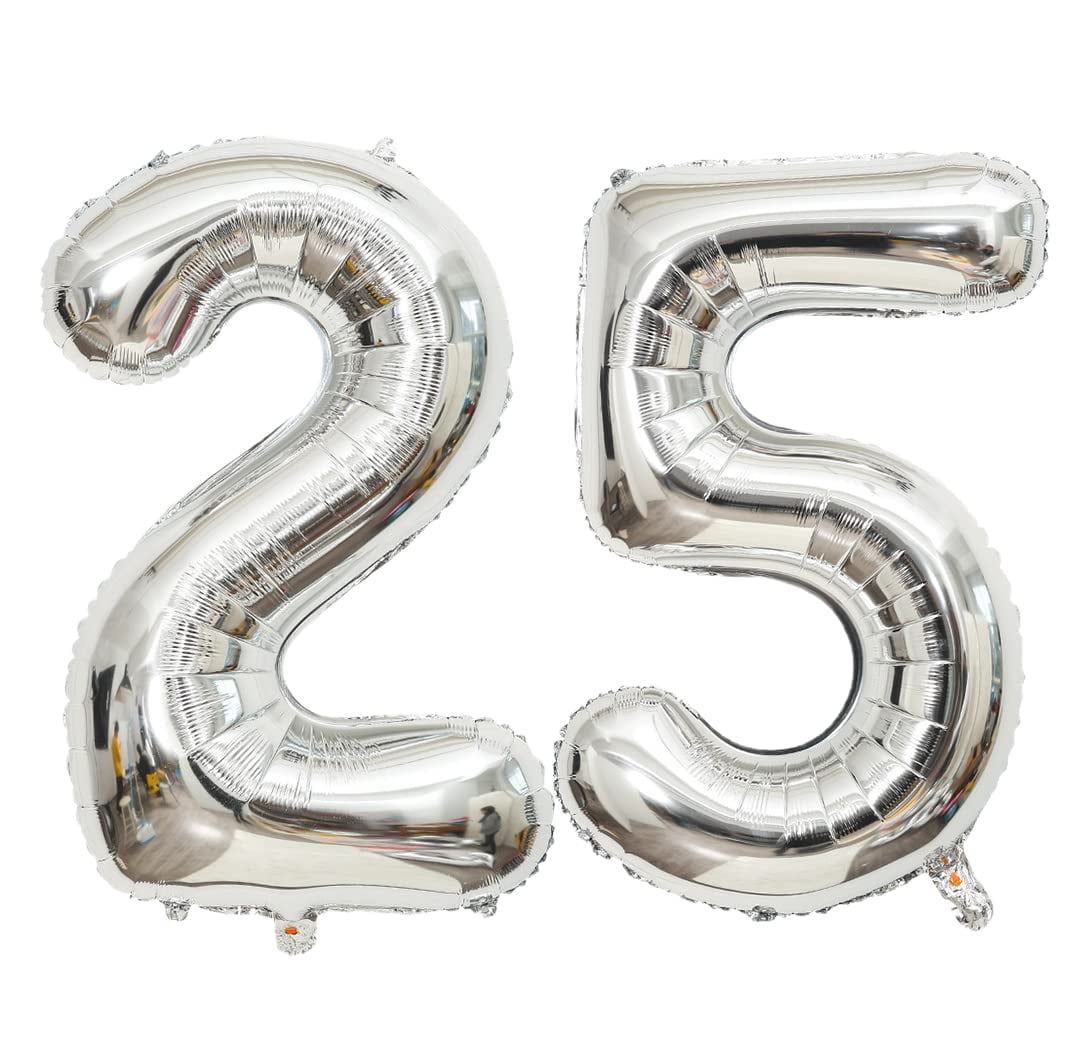 32 Inch Silver Number 25 Balloons - Perfect Birthday Party Decorations ...