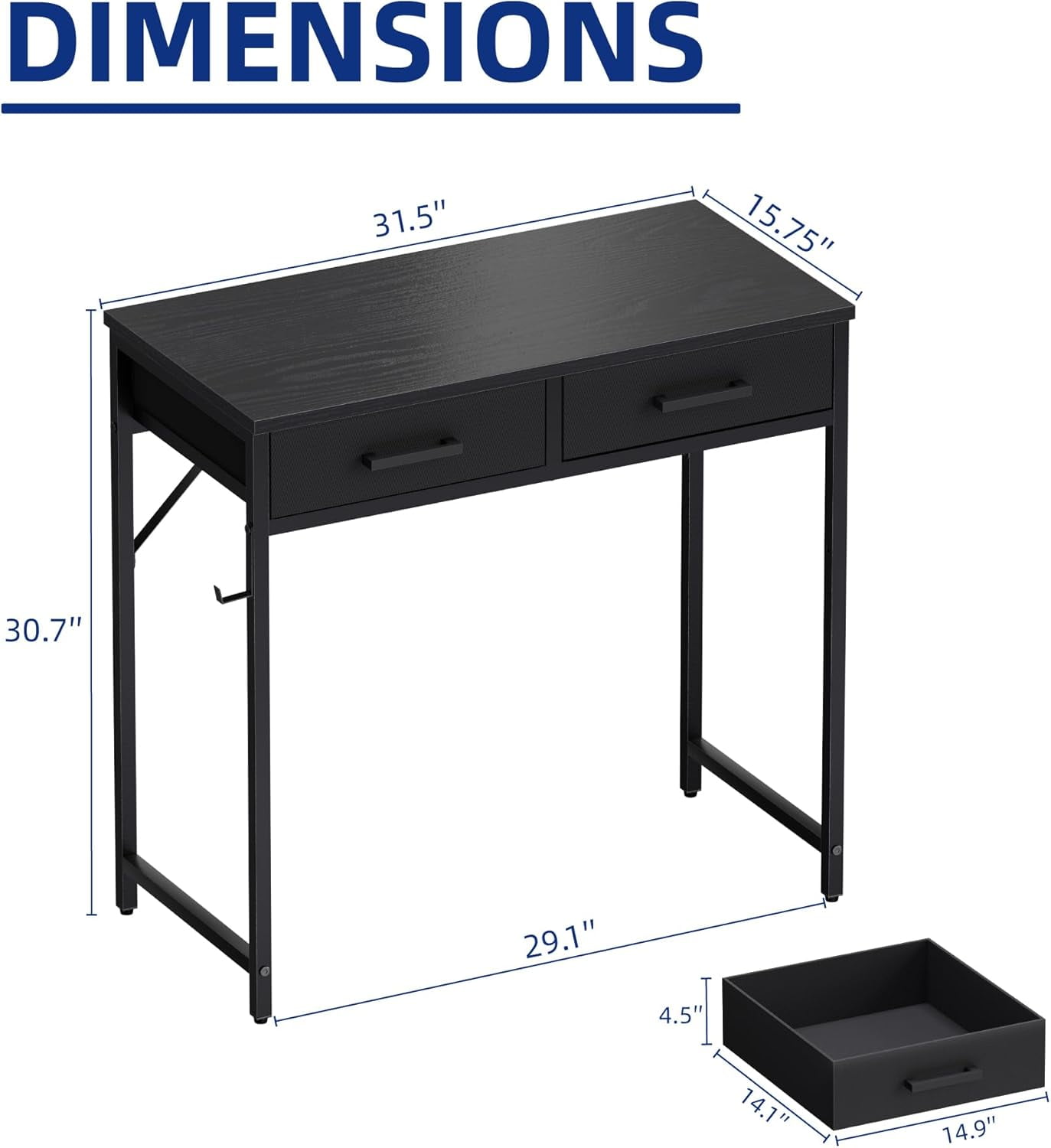 32 Inch Small Computer Desk with 2 Drawers for Bedroom Study Writing ...