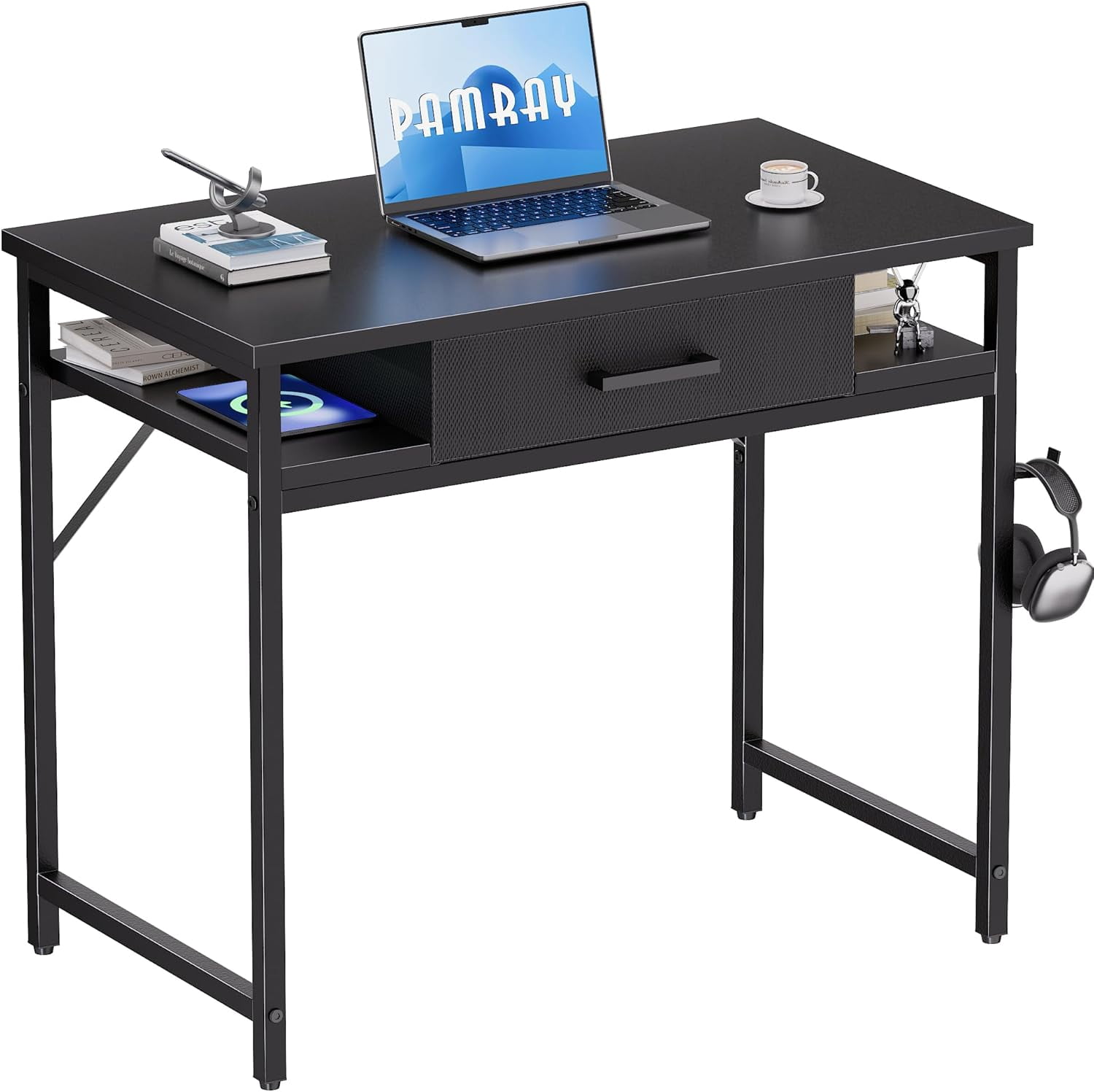 32 Inch Small Computer Desk with Drawer and Shelves Simple Study Work ...