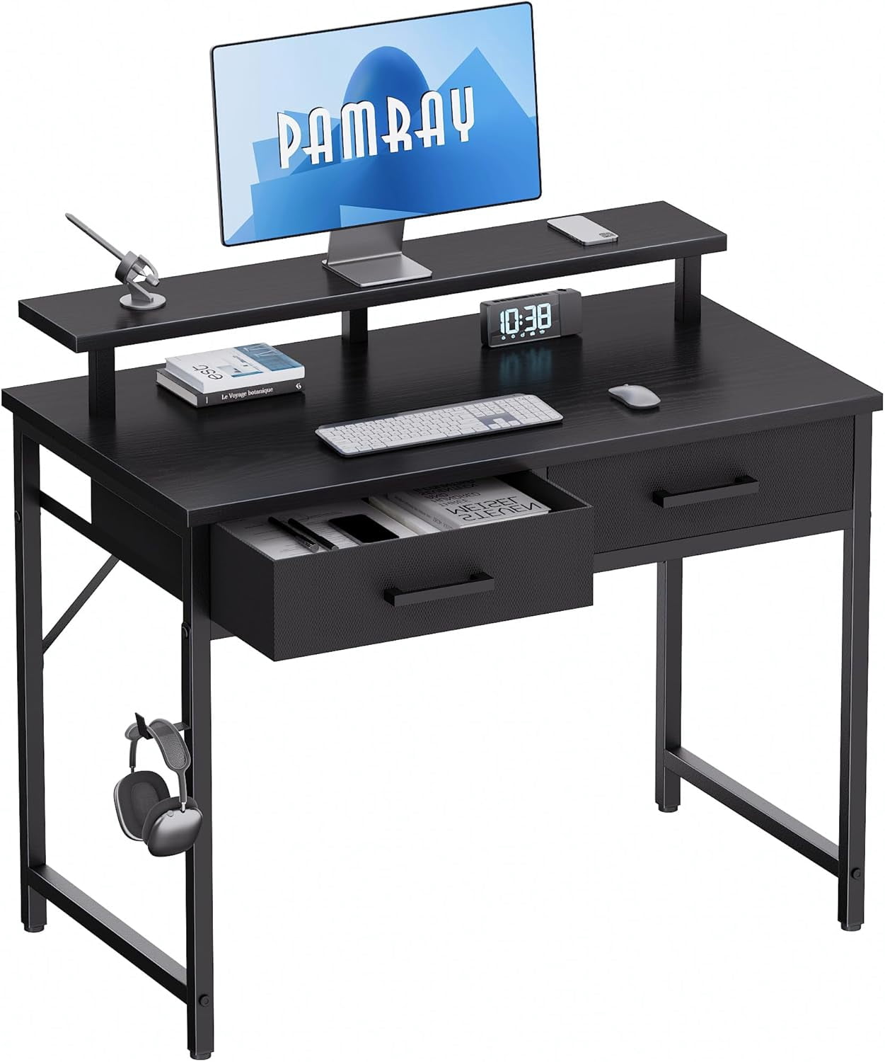 32 Inch Small Computer Desk with Monitor Stand Home Office Desks with 2 ...