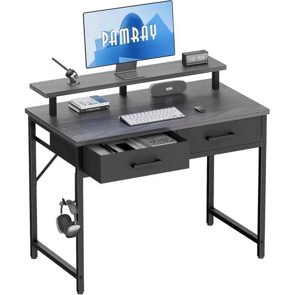 32 Inch Small Computer Desk with Monitor Stand Home Office Desks with 2 ...