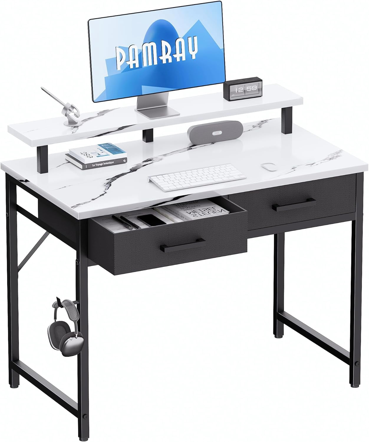 32 Inch Small Computer Desk with Monitor Stand Home Office Desks with 2 ...
