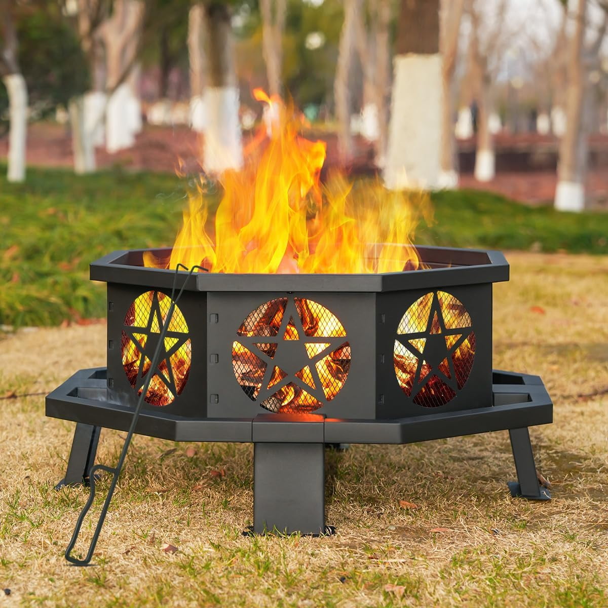 32 Inch Small Octagonal Fire Pit,Outdoor Wood Burning Fire Pits for ...