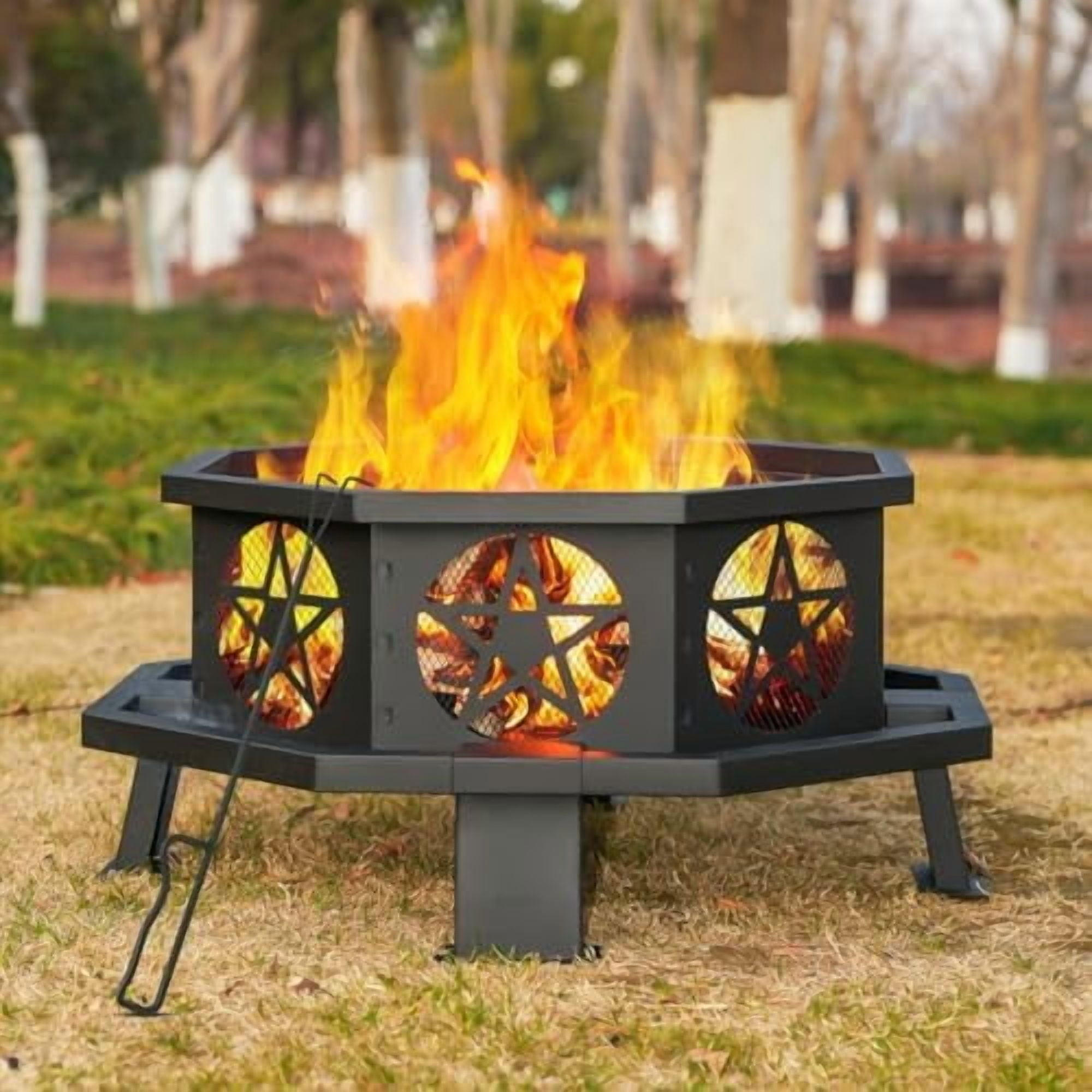 32 Inch Small Octagonal Fire Pit,Outdoor Wood Burning Fire Pits for ...