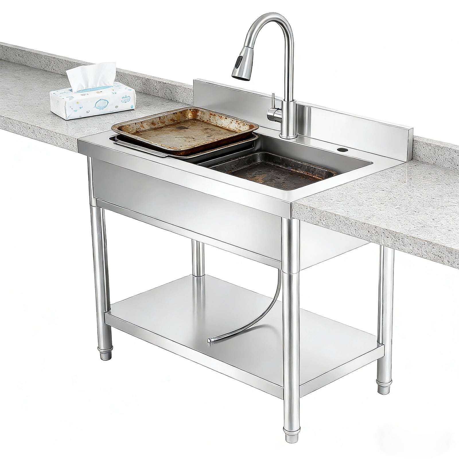 32 Inch, Stainless Steel, with Rinsing Basket, Utility Sink, Cleaning ...