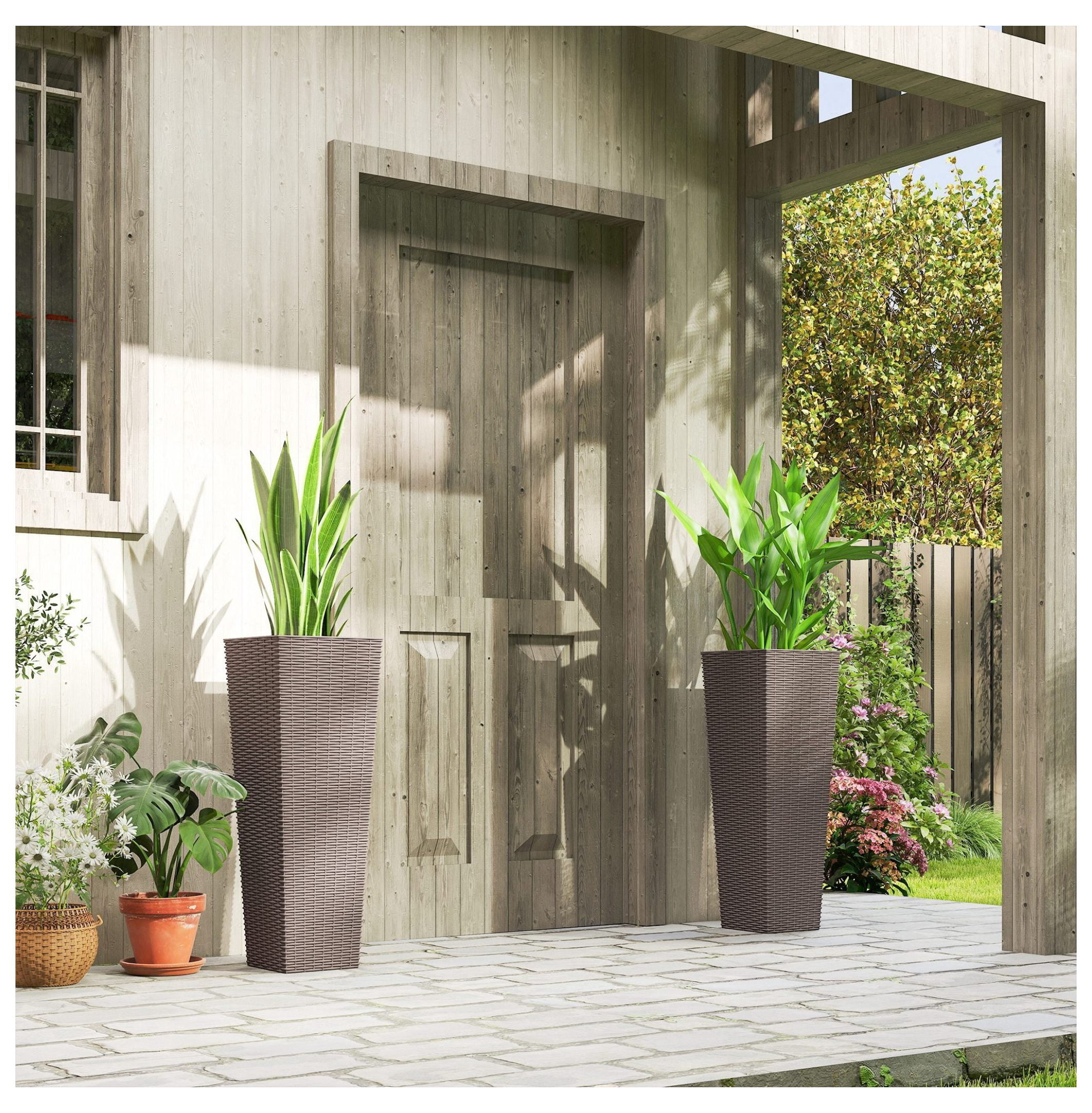32 Inch Tall Planters Outdoor, Set of 2 Plastic Flower Pots, Brown ...