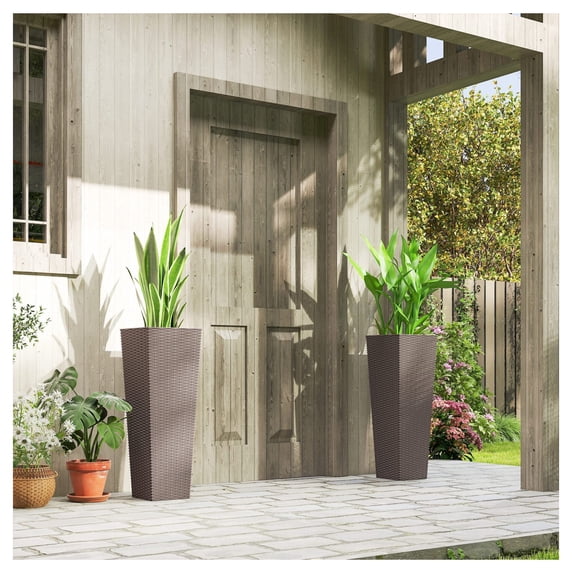 32 Inch Tall Planters Outdoor, Set of 2 Plastic Flower Pots, Brown ...