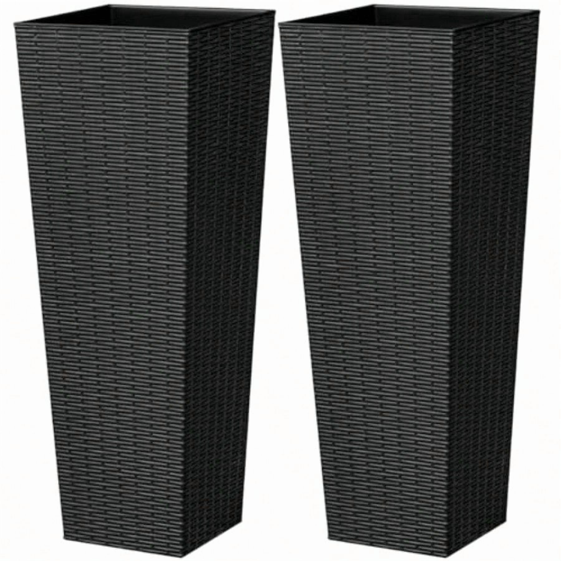32 Inch Tall Plastic Planters with Rattan Texture Set of 2 Detachable ...