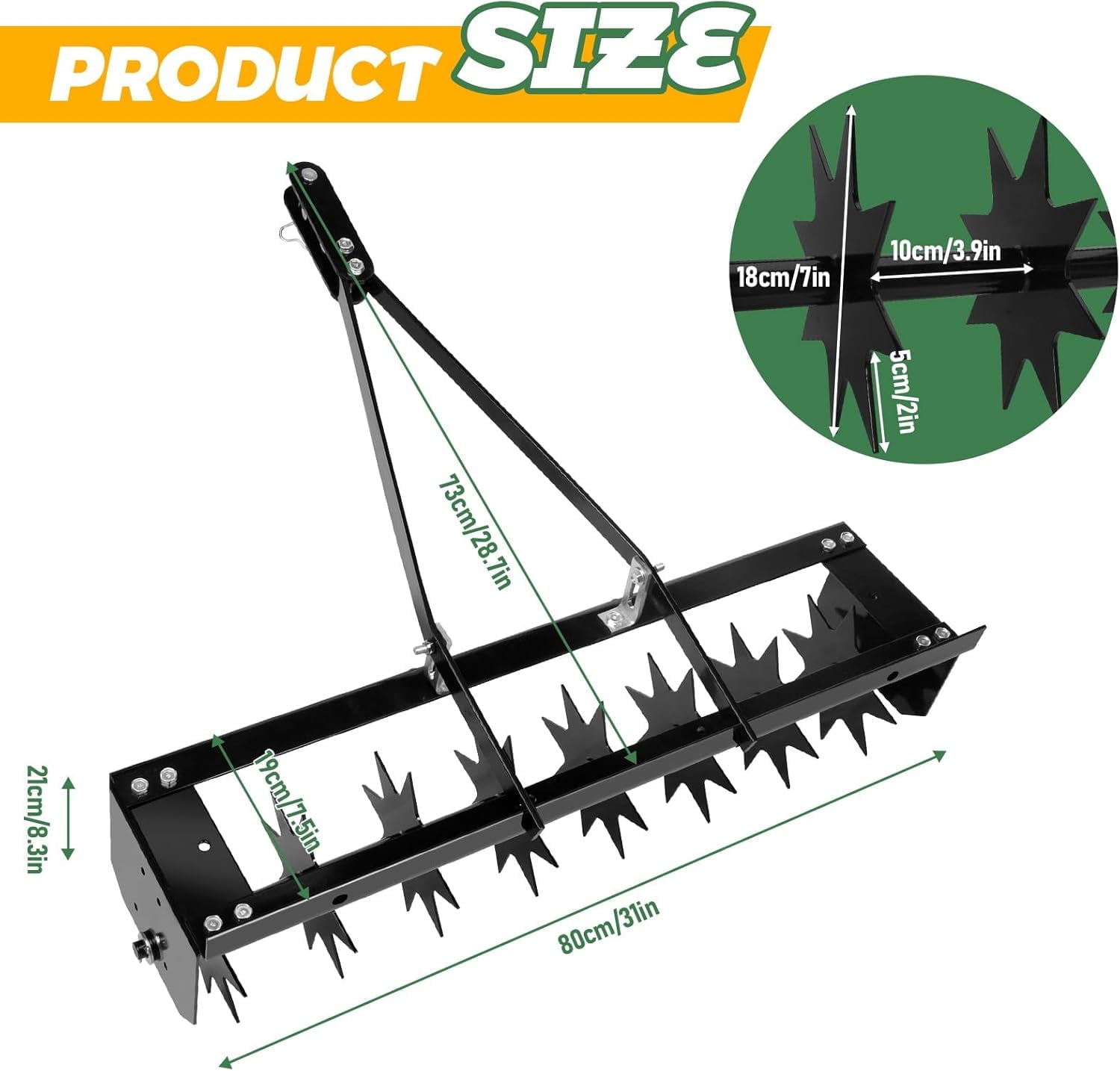 32 Inch Tow Behind Spike Aerator Heavy Duty Lawn Aerator Push Spike ...