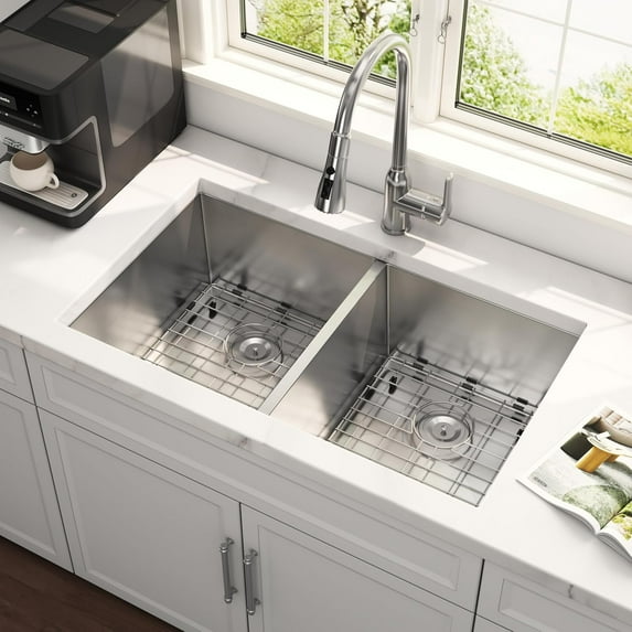 32 Inch Undermount Double Bowl Kitchen Sink 16 Gauge Stainless Steel 50 ...