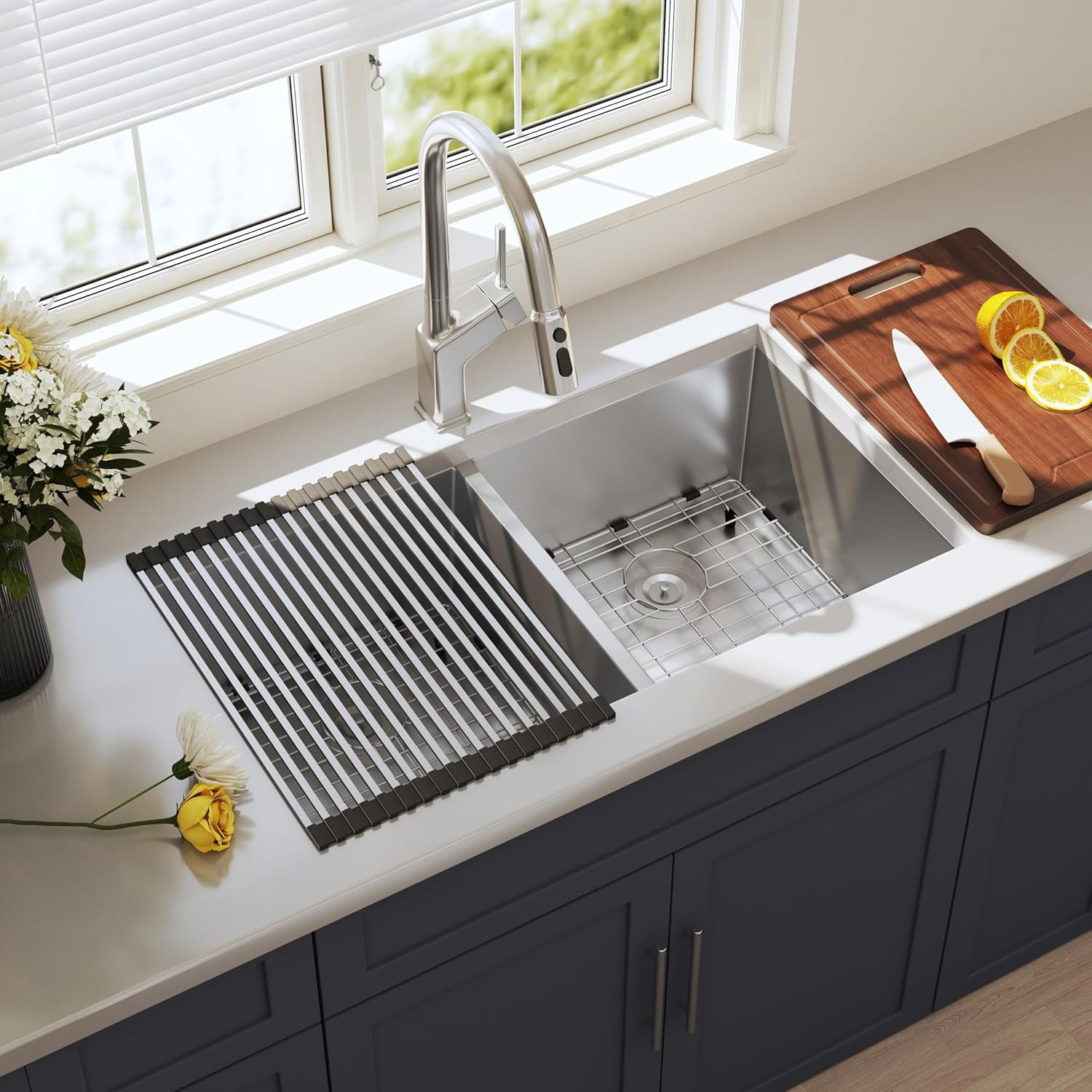 32 Inch Undermount Double Bowl Kitchen Sink 16 Gauge Stainless Steel 50 ...
