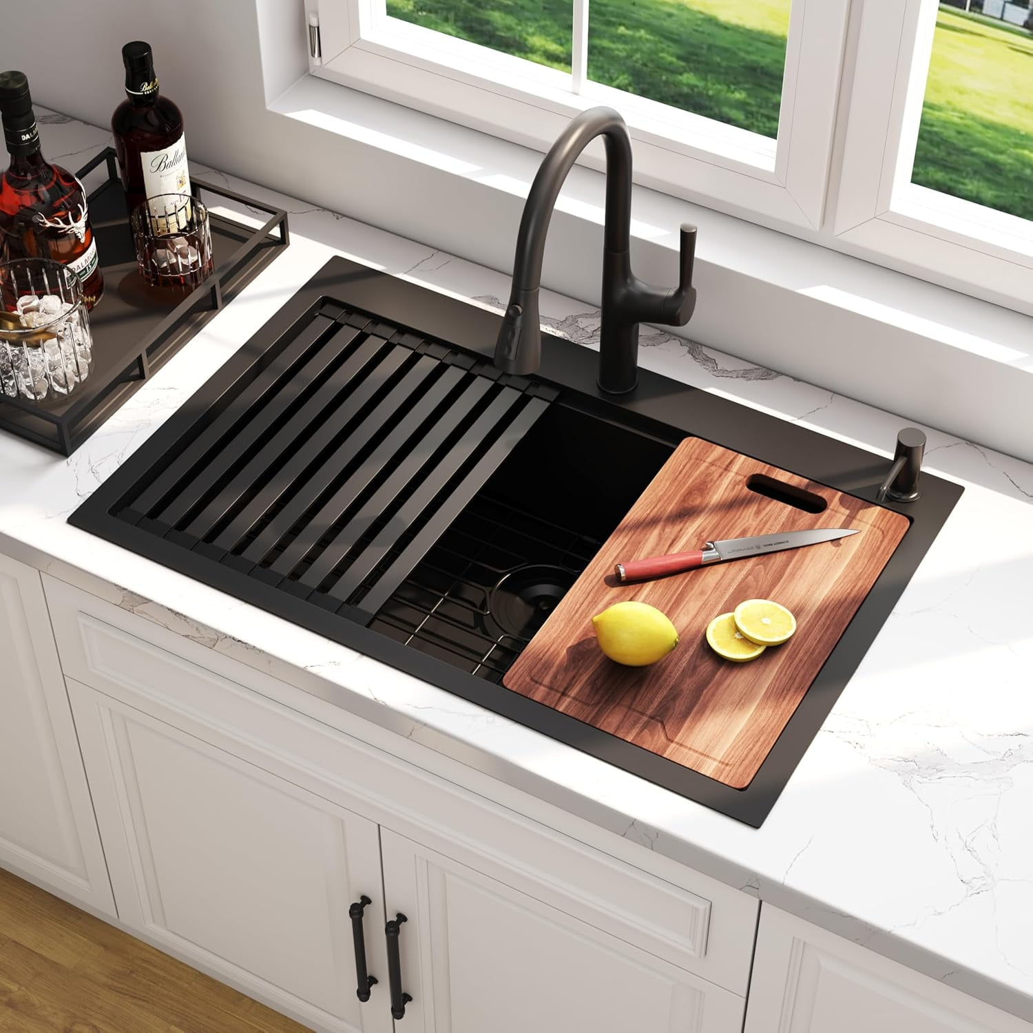 32 Inch Undermount Workstation Sink, 16 Gauge Stainless Steel Spacious Single Bowl Deep Handmade ...