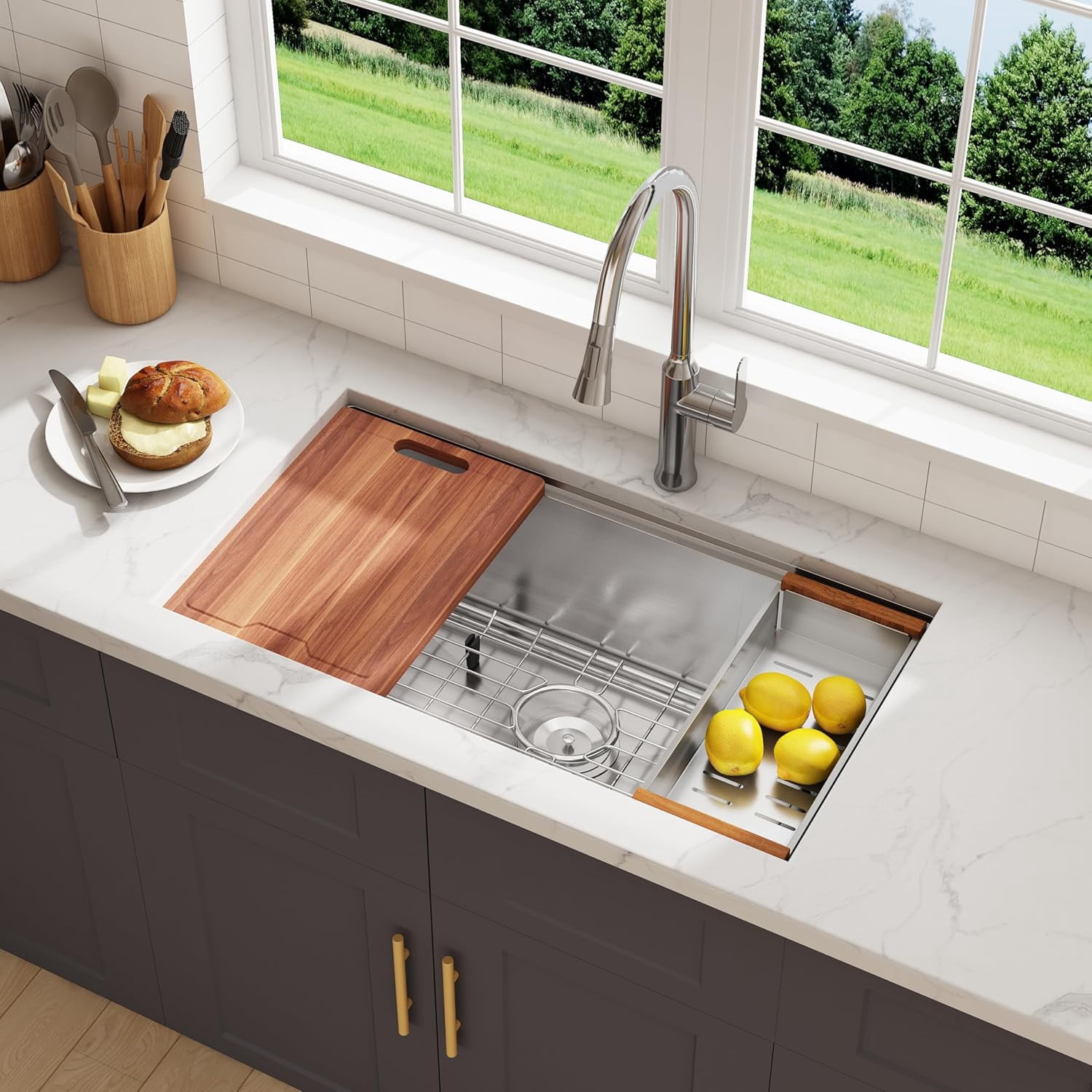 32 Inch Undermount Workstation Sink 16 Gauge Stainless Steel Spacious ...