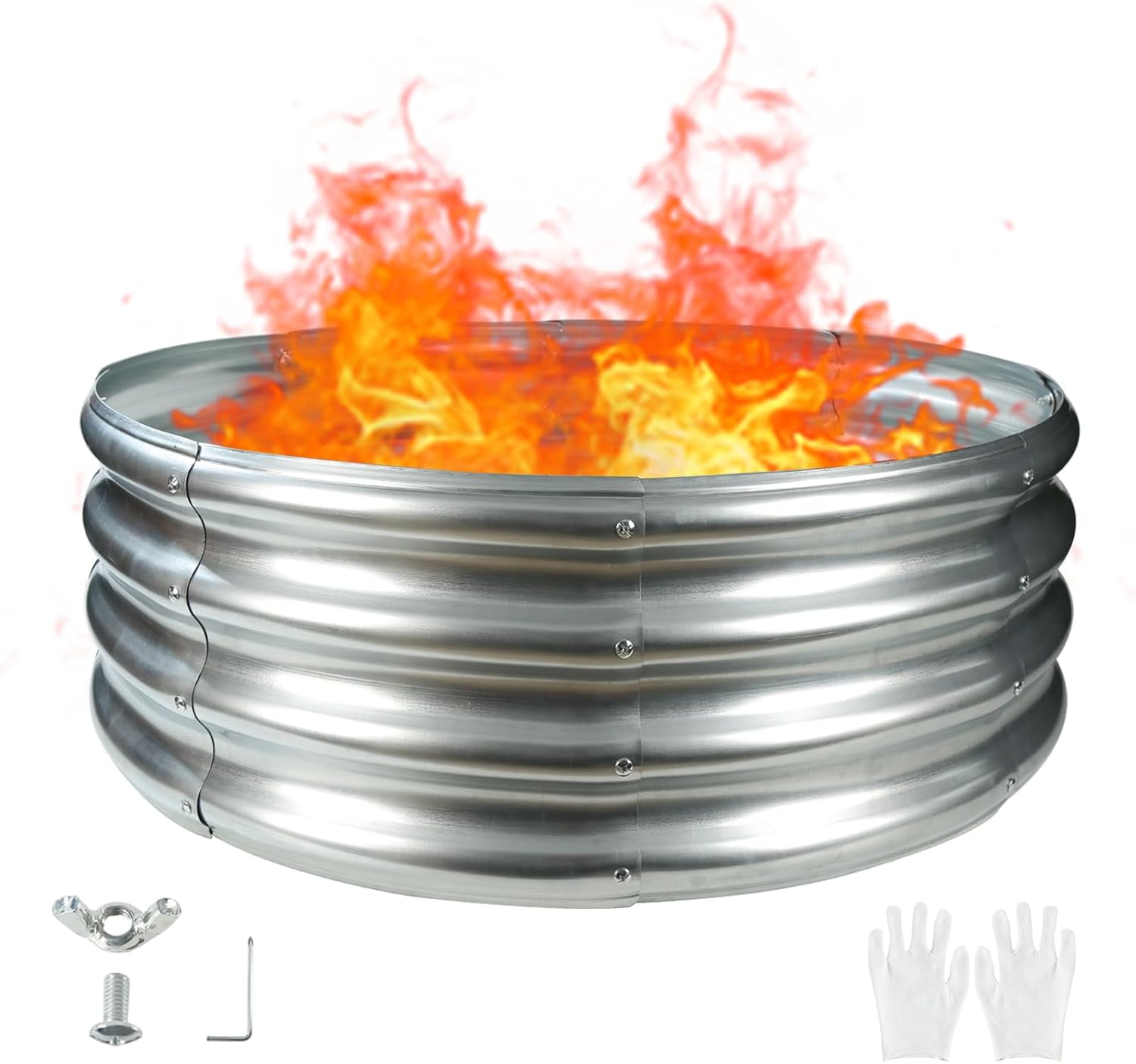 32 Inches Diameter Camp Fire Ring Pit, Large Round Galvanized Steel ...