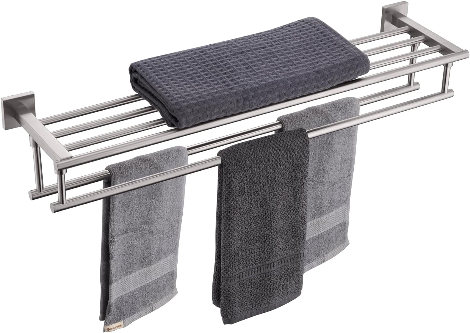 32 Inches Wall Mounted Bathroom Towel Shelf with Double Bars Stainless ...