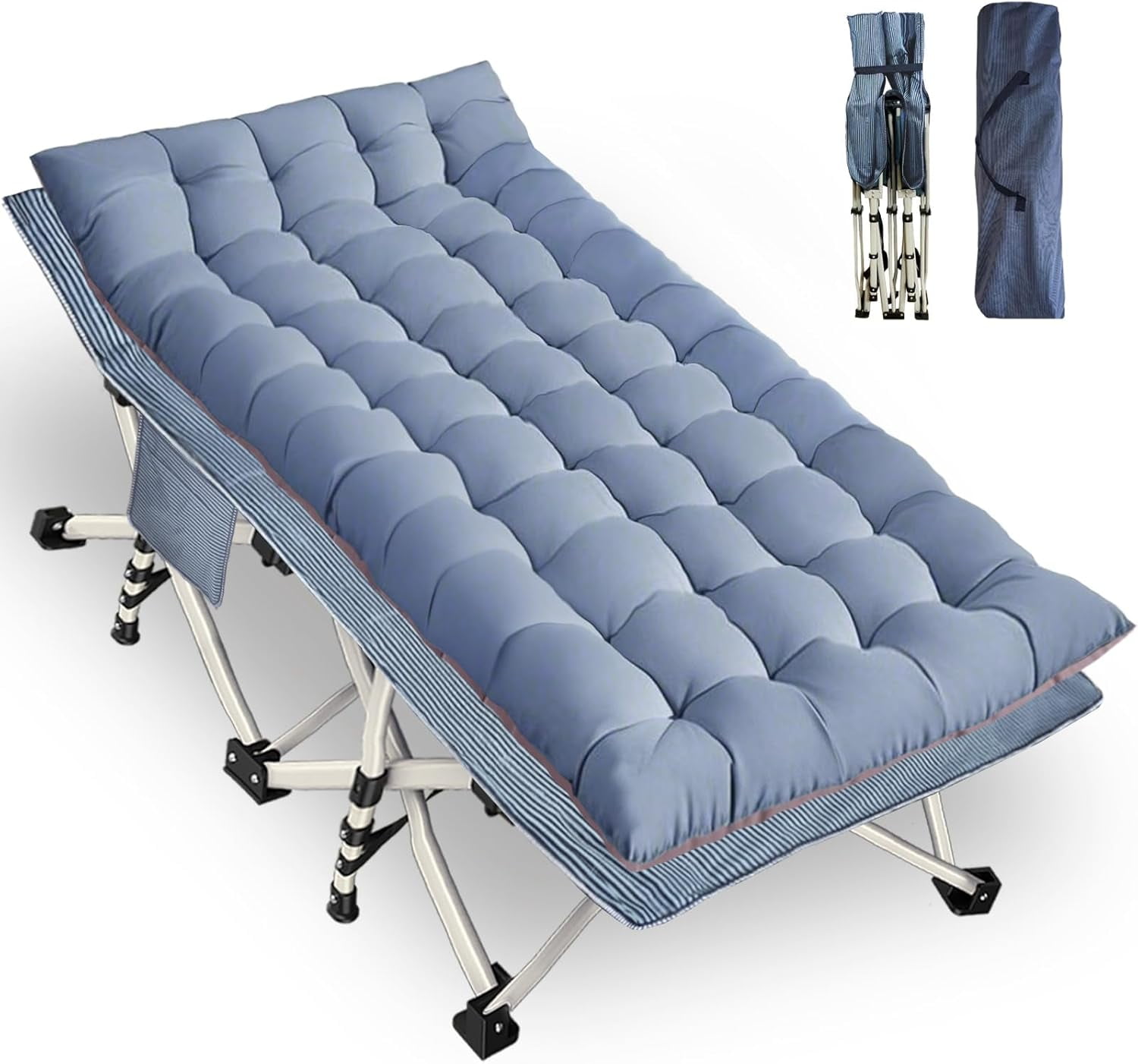 32 Inches Wide XXL Camping Cot with Mattress Oversize Folding Cot Heavy Duty Comfortable Cots ...